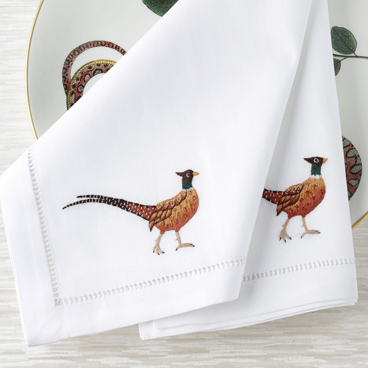 Sibona Pheasant Hand-embroidered Dinner Napkins – Bonadea